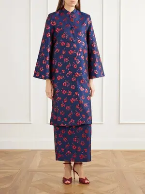 DESTREE Ruby Floral-jacquard Taffeta Coat