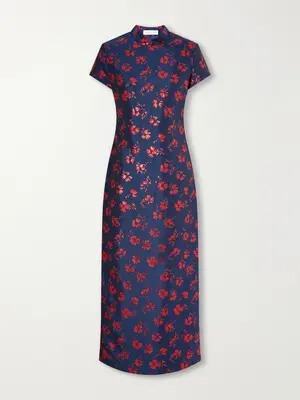 DESTREE Celia Floral-jacquard Taffeta Midi Dress - Multi