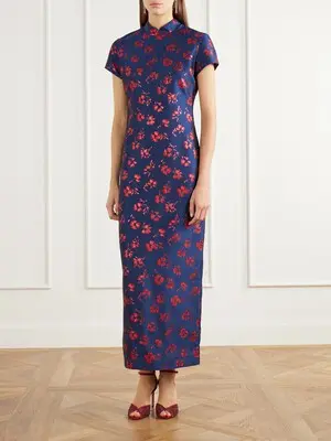 DESTREE Celia Floral-jacquard Taffeta Midi Dress