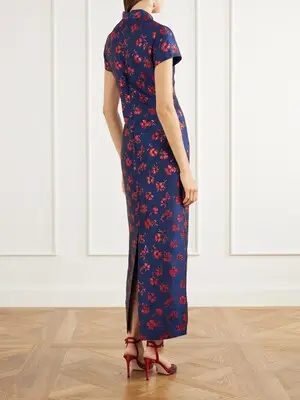 DESTREE Celia Floral-jacquard Taffeta Midi Dress