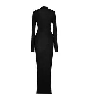 Saint Laurent Silk Long-sleeve Midi Dress - Black