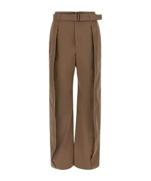 LEMAIRE Belted Curved Pants - Brown