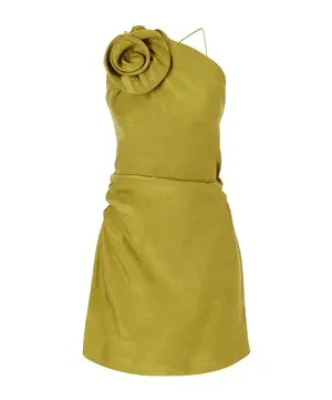 Magda Butrym Gathered Silk-twill Halterneck Mini Dress - Brown