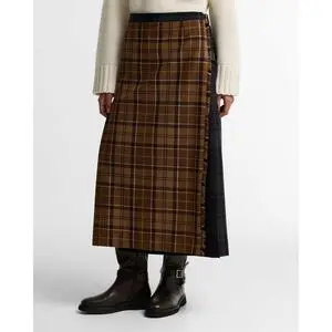 Barbour Brown Plaid Pleated Midi Skirt