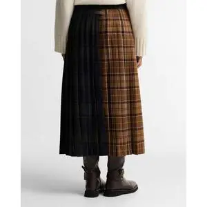 Barbour Brown Plaid Pleated Midi Skirt