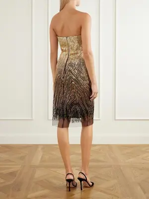 Oscar De La Renta Strapless Bead And Sequin-embellished Tulle Midi Dress