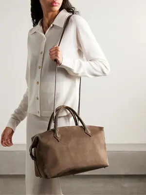 METIER Vérité City Medium Braided Leather-trimmed Suede Tote