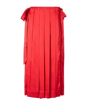 Simone Rocha Pleated Sheer Satin Midi Skirt - Red