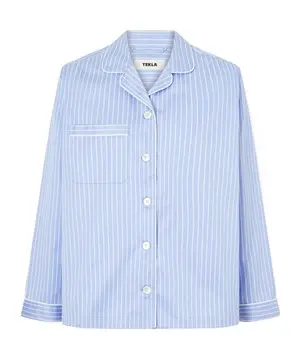 TEKLA Sateen Striped Organic Cotton Pajama Shirt - No