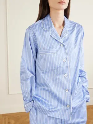 TEKLA Sateen Striped Organic Cotton Pajama Shirt
