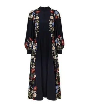 Sea Floral-embroidered Jacquard Midi Dress - Black
