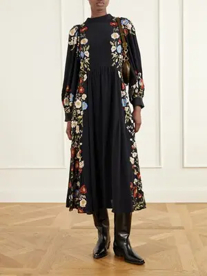 Sea Floral-embroidered Jacquard Midi Dress