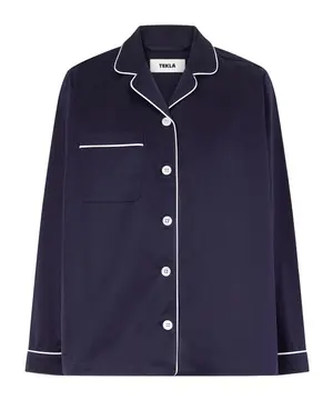 TEKLA Sateen Organic Cotton Pajama Shirt - Black
