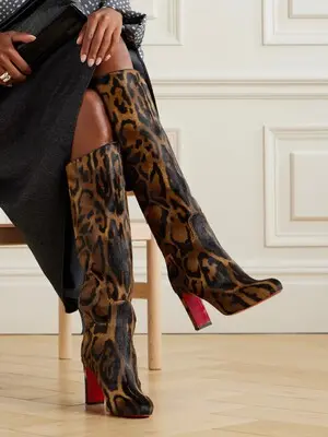 CHRISTIAN LOUBOUTIN Leopard-print Calf Hair Knee Boots