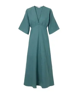 ERES Gathered Linen Midi Dress - Blue
