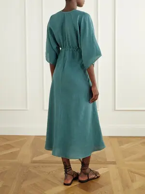 ERES Gathered Linen Midi Dress