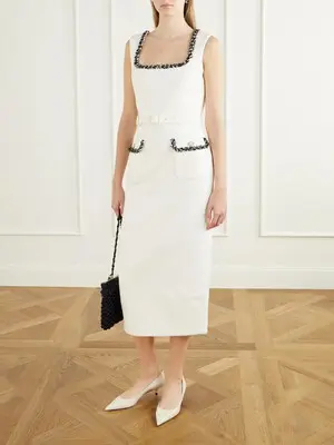 Rebecca Vallance Belted Tweed Midi Dress
