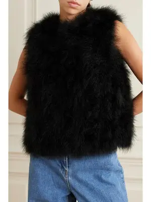 YVES SALOMON Feather-embellished Silk-satin Vest