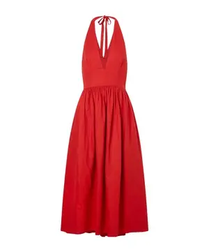 Staud Grazia Gathered Linen Midi Dress - No