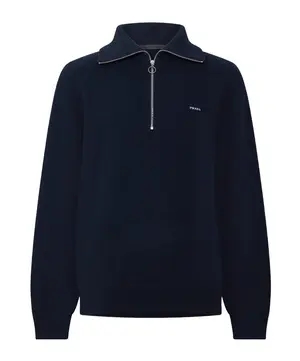 Prada Darknavy Halfzip Collar Knit Sweater - Blue