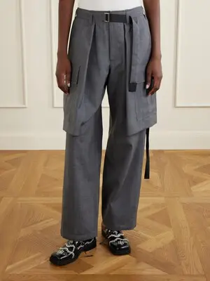 Sacai Belted Twill Wide-leg Pants