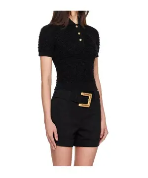 Balmain Tweed Short-sleeve Polo Shirt