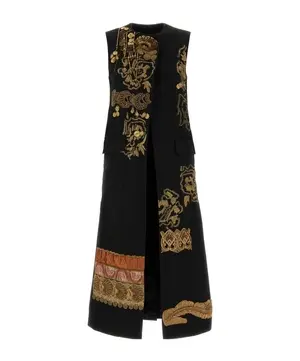 Dries Van Noten Genzal Embroidered Sleeveless Long Vest - Black