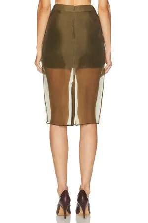 SEROYA Elda Silk Midi Skirt In Army