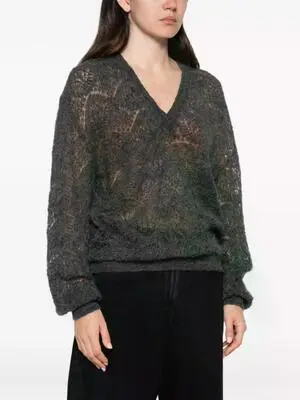 SOLOTRE Lace-knit V-neck Sweater