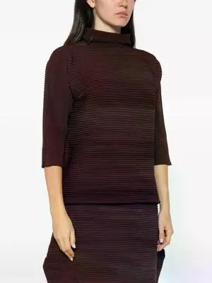 Issey Miyake Pleated High-neck Top - Brown