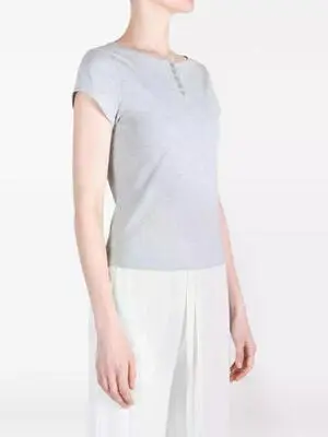 Free People Morning Pages Button-placket Cap-sleeve T-shirt