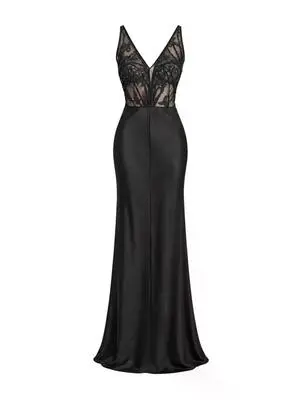 IRINA SCHROTTER Bead-embellished V-neck Maxi Dress - Black