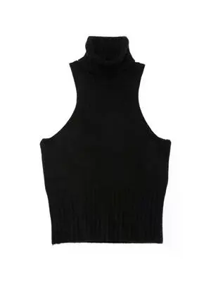 SOLOTRE Ribbed-knit Roll-neck Top - Black