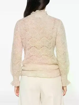 SOLOTRE Pointelle-knit Ruffled Sweater - Neutrals