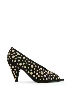 SERGIO ROSSI Beak Pearl-embellished Heeled Pumps - Black