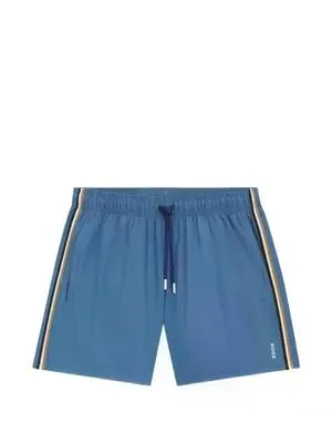 Hugo Swim Shorts With Signature Stripe And Logo - Blue