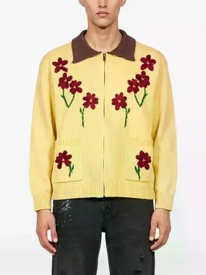 FOUND Floral-embroidered Zip-up Cardigan