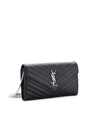 Saint Laurent Classic Monogram Wallet On Chain Matelasse Chevron Leather Medium Crossbody Bag