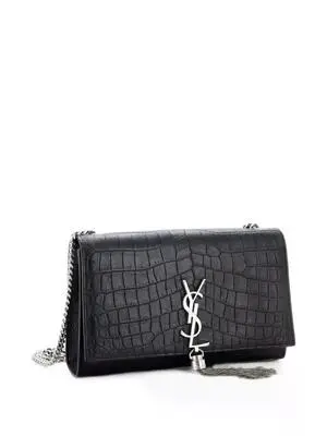 Saint Laurent Classic Monogram Tassel Crocodile Embossed Leather Medium Crossbody Bag