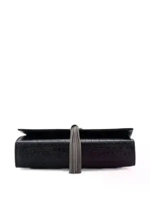 Saint Laurent Classic Monogram Tassel Crocodile Embossed Leather Medium Crossbody Bag