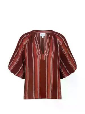 Tanya Taylor Marine Striped Puff-sleeve Blouse - Red