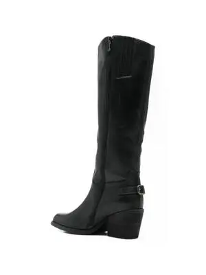 LINDA BAUMANN Buckle-detail Square-toe Knee-high Boots