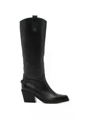 LINDA BAUMANN Buckle-detail Square-toe Knee-high Boots - Black