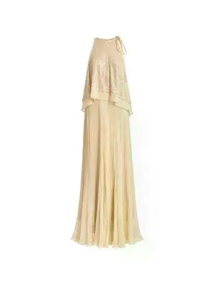 IRINA SCHROTTER Libra Sequin-embellished Pleated Maxi Dress - Neutrals