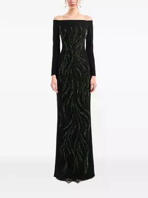 GEMY MAALOUF Beaded Off-shoulder Dress - Black