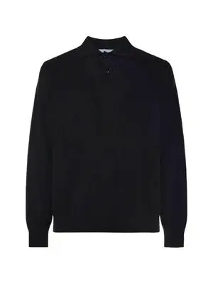 LARDINI Ribbed-knit Polo Shirt - Black