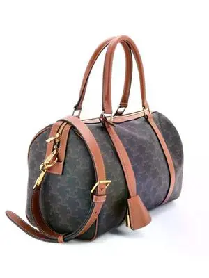 Celine Boston Bag Triomphe Coated Canvas Large Handbag - Brown