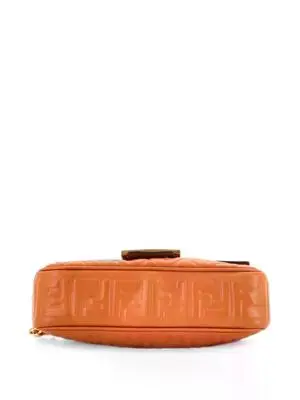 Fendi Midi Baguette Chain Bag Zucca Embossed Leather Small Shoulder Bag