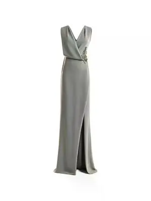 GEMY MAALOUF Beaded Wrap-effect Dress - Grey