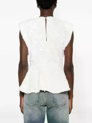 PHILIA LOFT Sequin-embellished Peplum Top - Neutrals